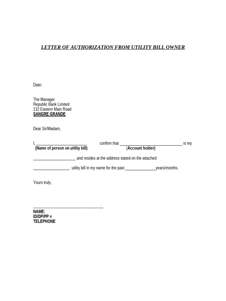 Authorization Letter-Utility Bill | PDF