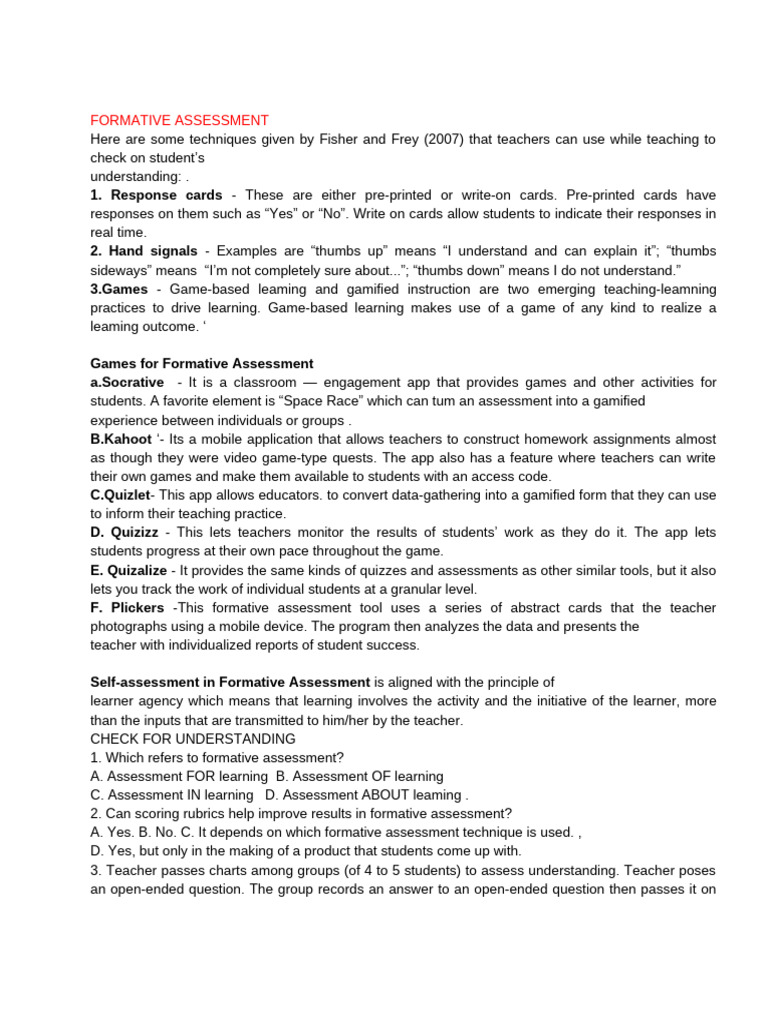 Formative Assessment | PDF