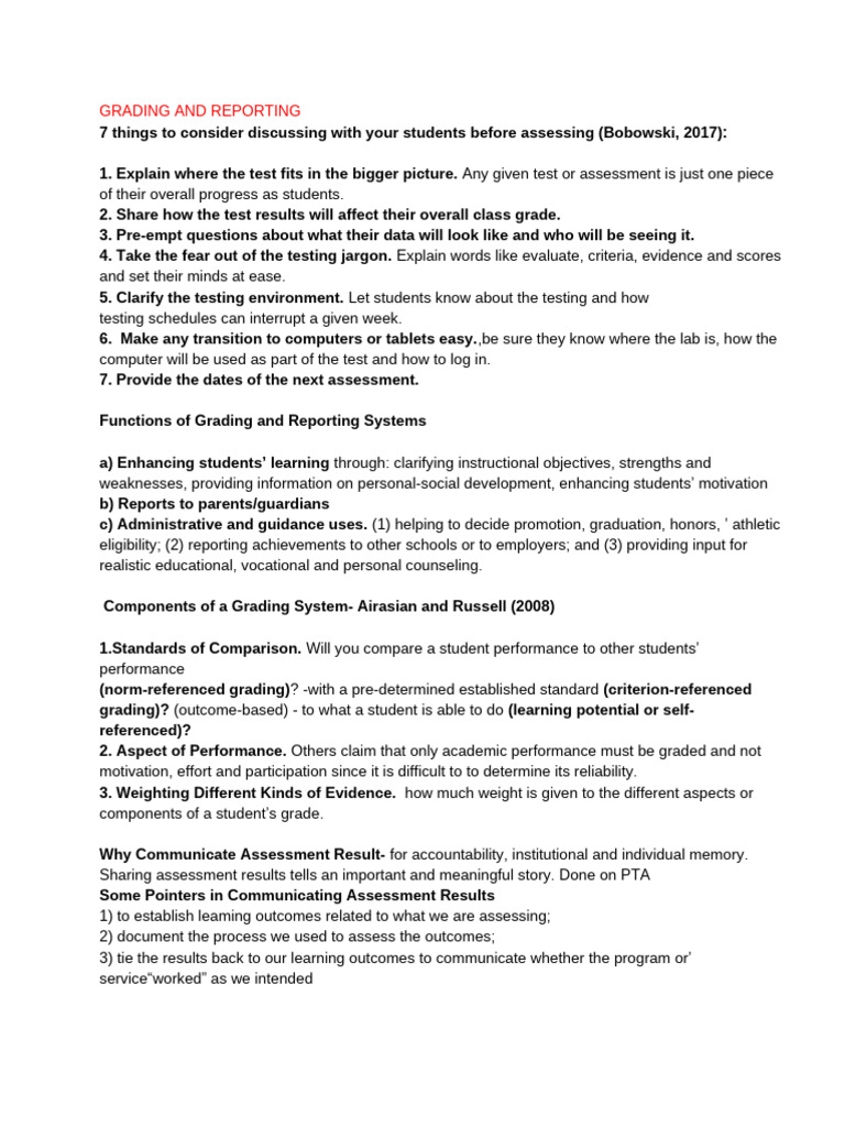 Grading and Reporting | PDF