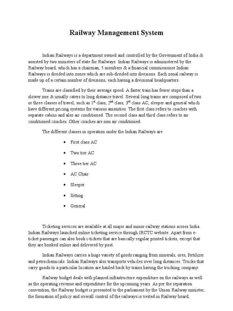 Railway Management System | PDF | Rail Transport | Train