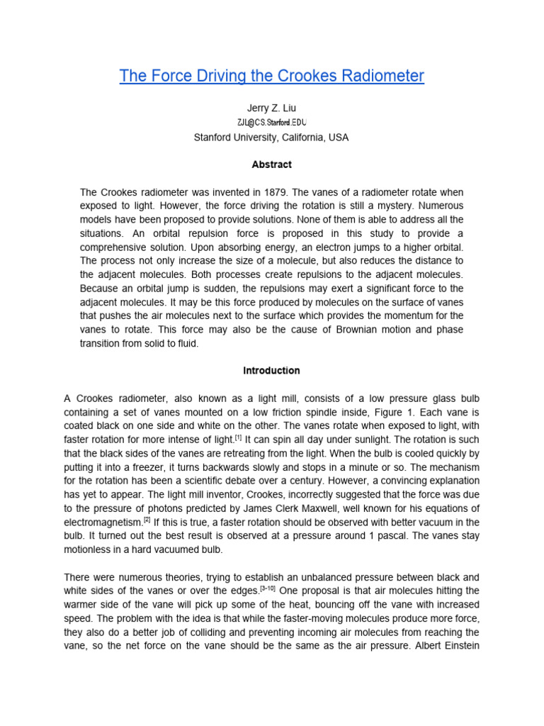 Orbital Jump Theory For Crookes Radiometer | PDF | Physical Quantities ...