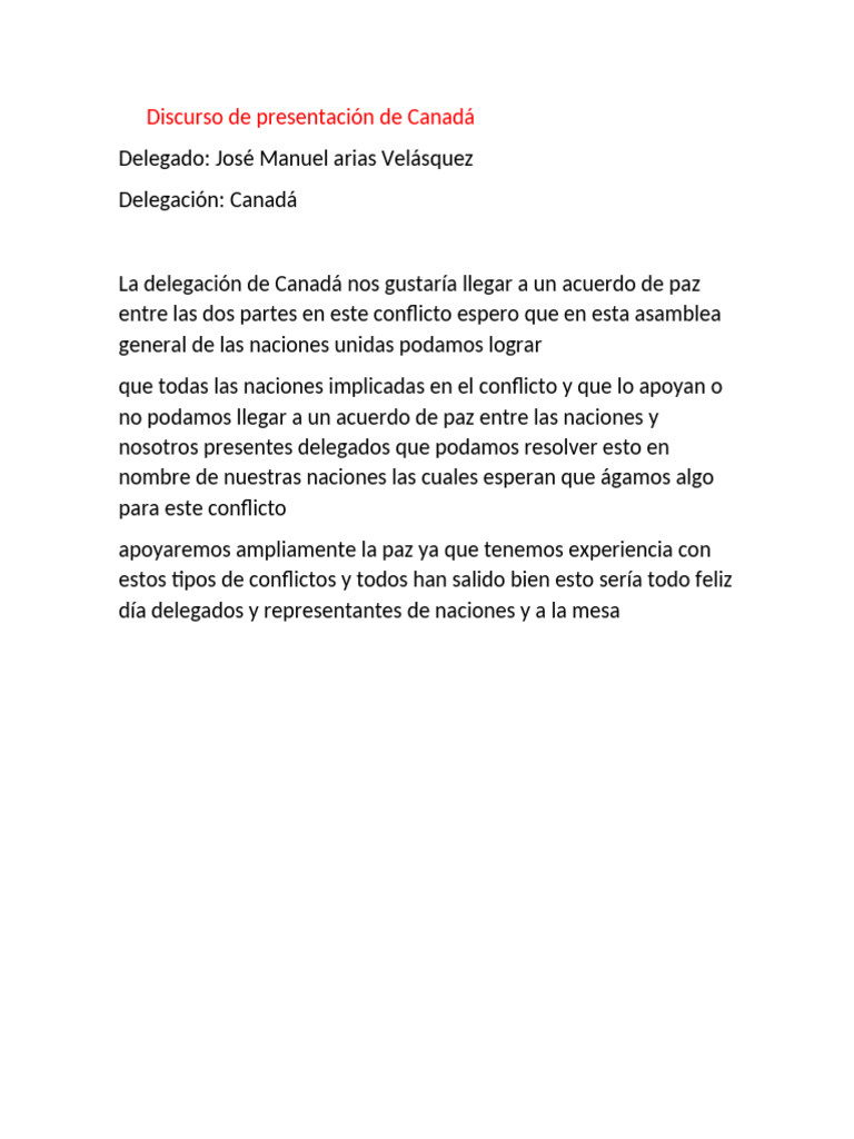 Discurso de Presentación de Canadá | PDF