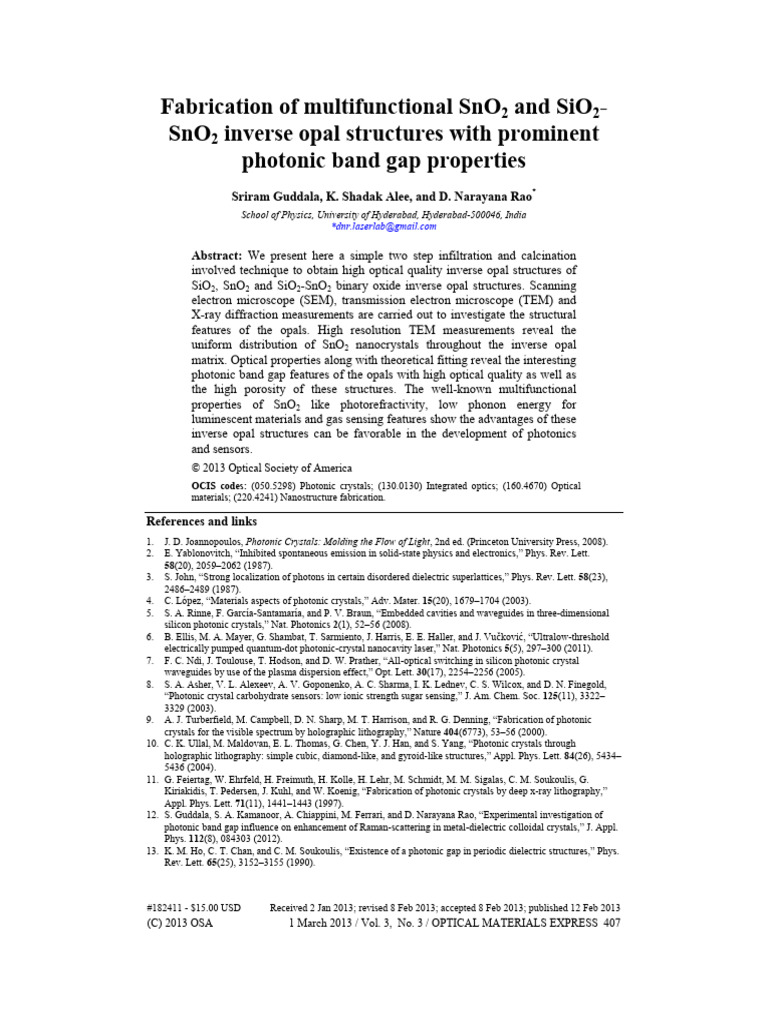 Fabrication of multifunctional SnO2 and SiO2-SnO2 inverse opal structures with prominent ...