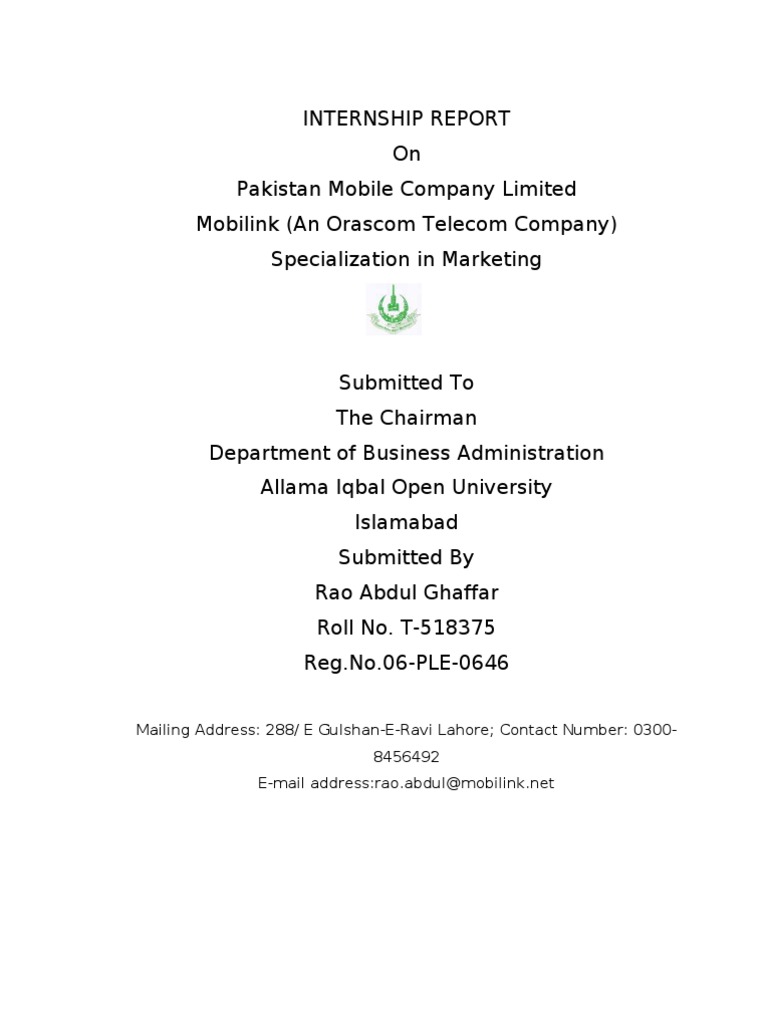 Mobilink Marketing Internship Report | PDF | Strategic Management ...