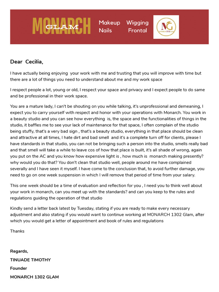 Monarch Suspension Letter PDF | PDF