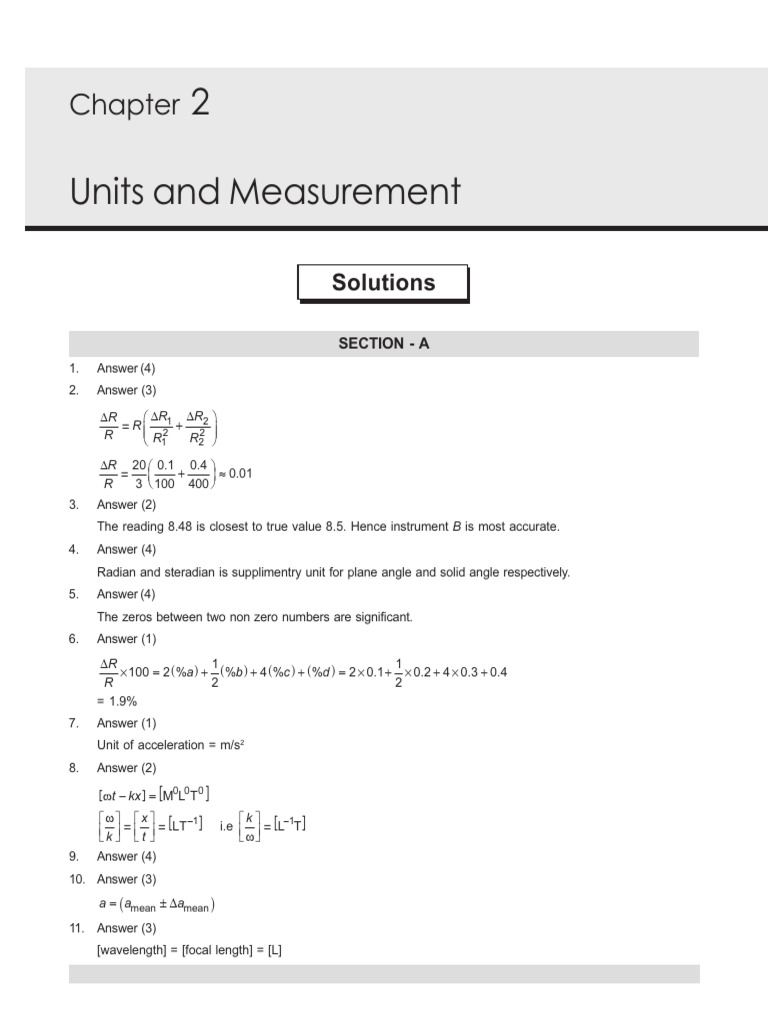 Class 11 Physics AKASH Solution Chapter-1 - Unit and Measurment | PDF