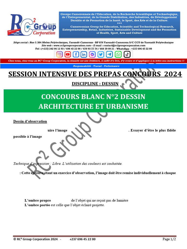 Concours Blanc N°2 de Dessin Cycle I 2024 | PDF