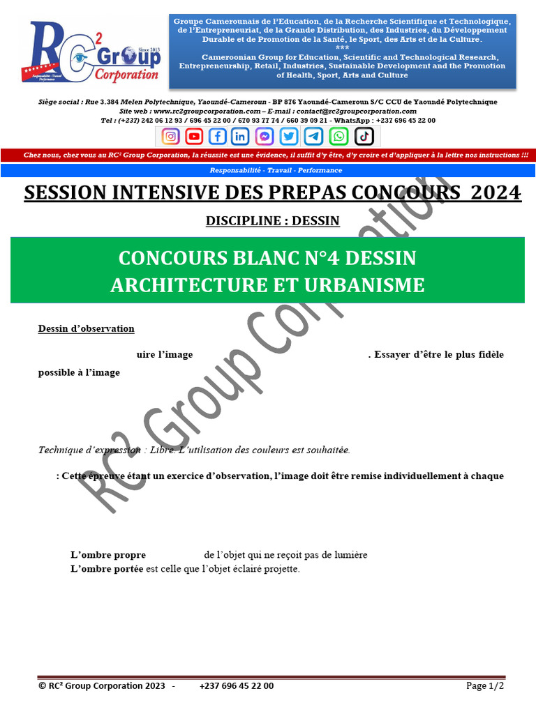 Concours Blanc N°4 de Dessin Cycle I 2024 | PDF