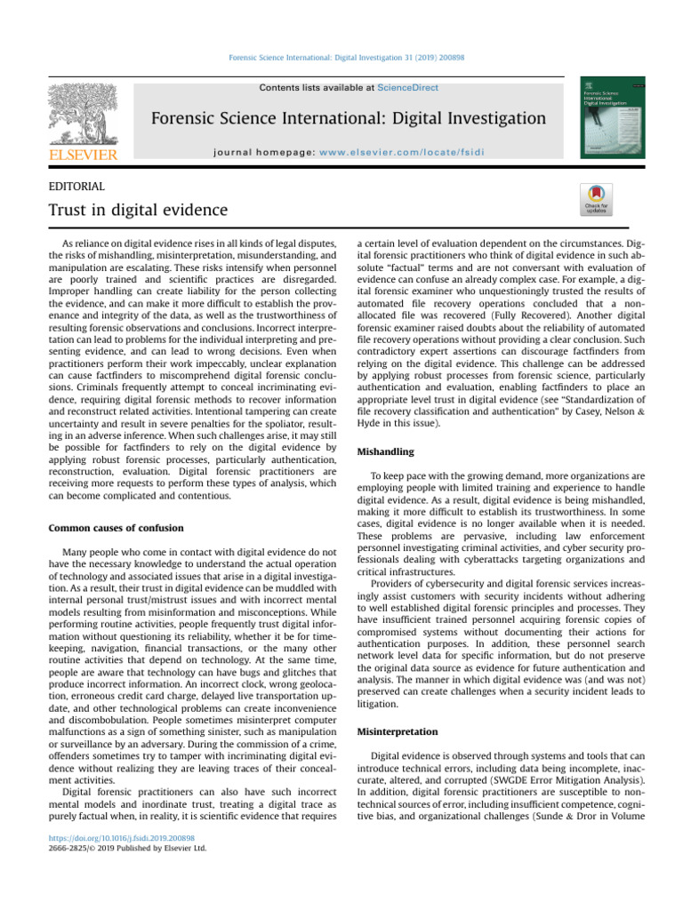 Trust Issues in Digital Evidence Handling | PDF | Digital Forensics | Science