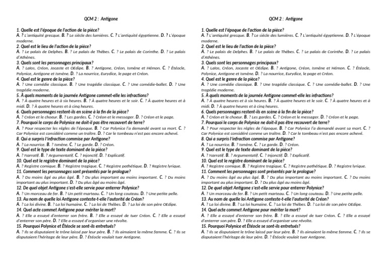 QCM 2 Antigone | PDF