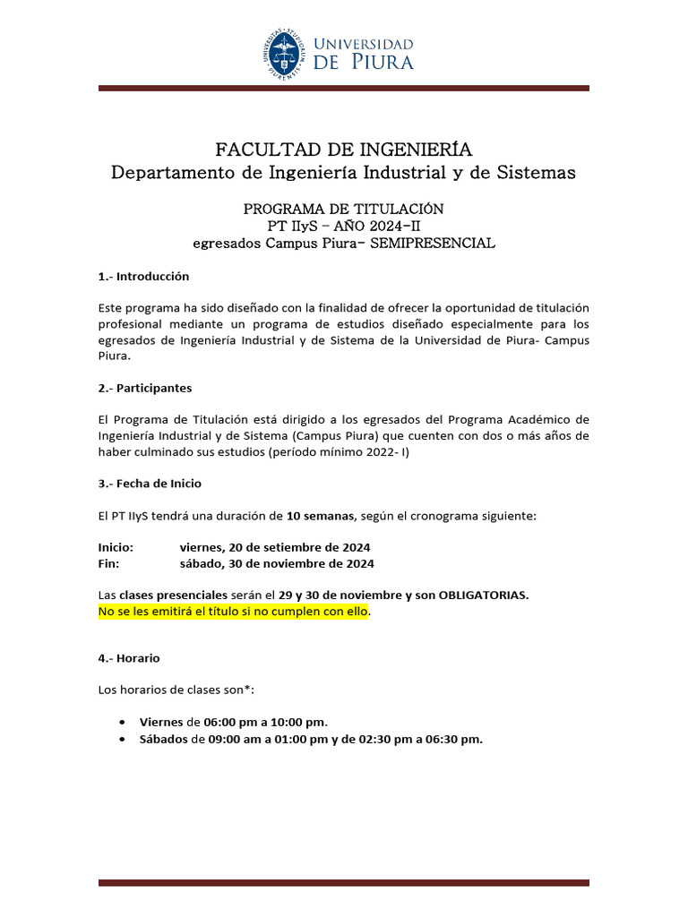 Documento Informativo PT IIYS 2024 II | PDF
