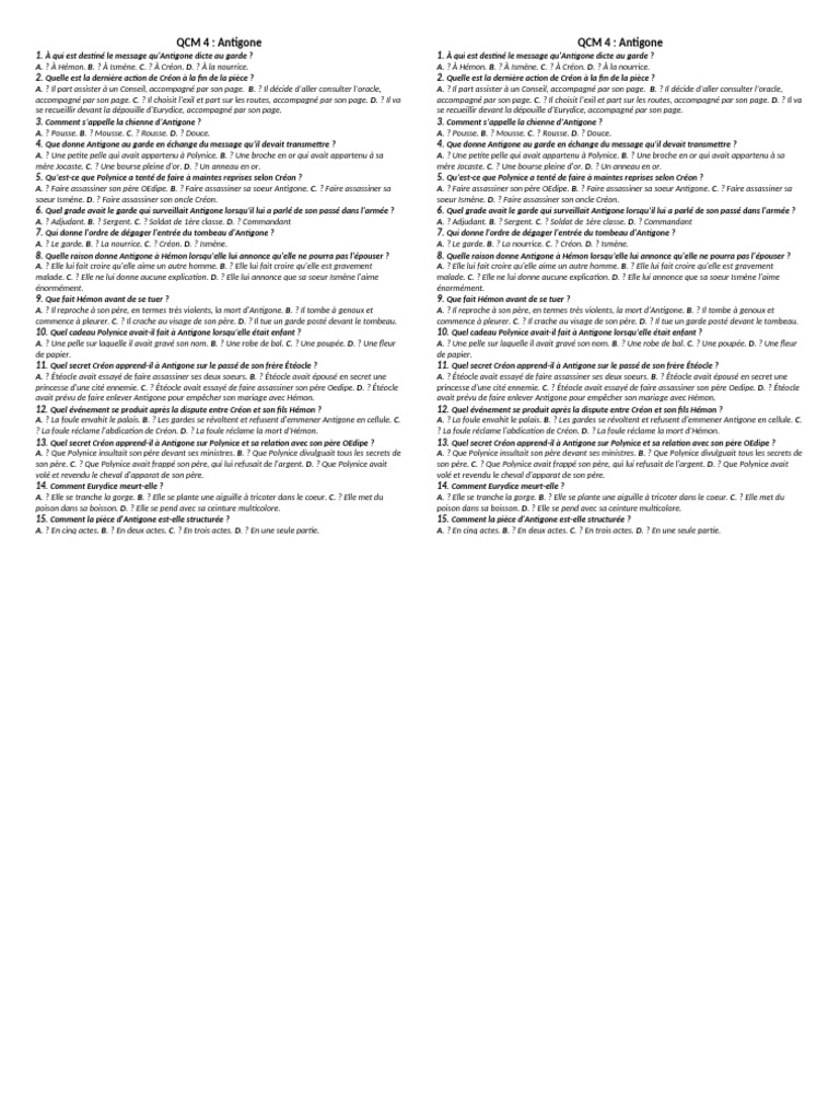 QCM 4 Antigone | PDF