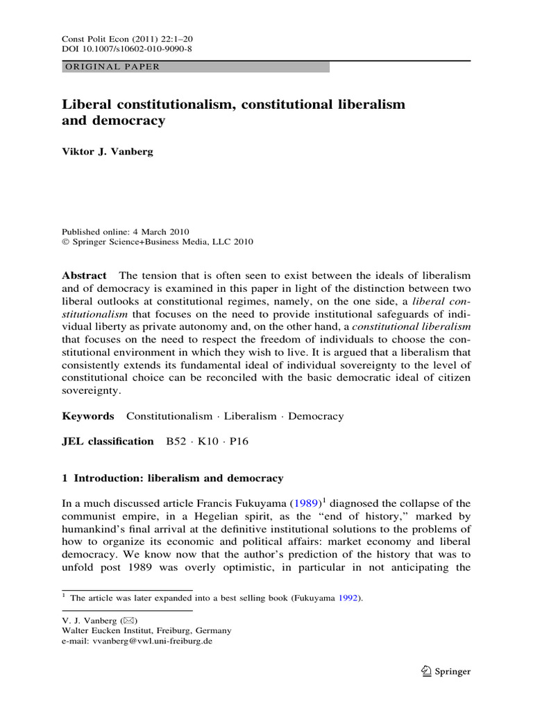 Vanberg, Viktor J, Liberal Constitutionalism, Constitutional Liberalism ...