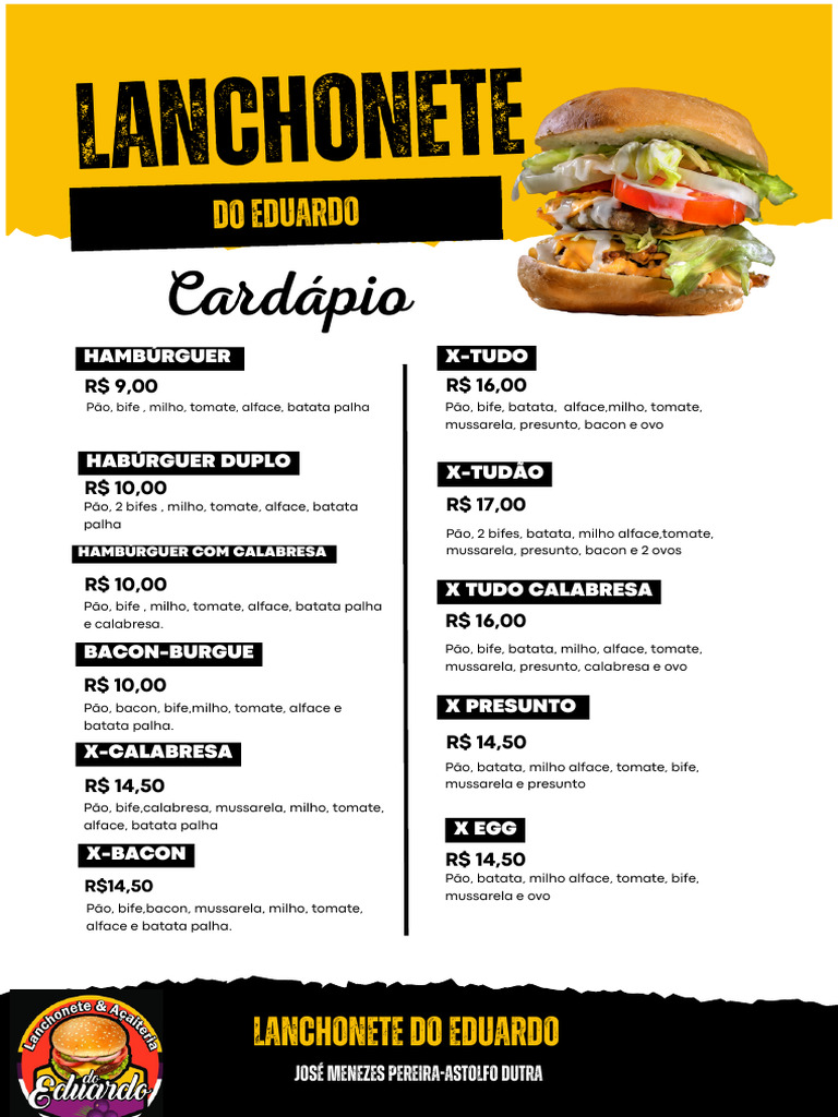 Cardápio da Lanchonete do Eduardo | PDF | Cachorro-quente | Culináriar