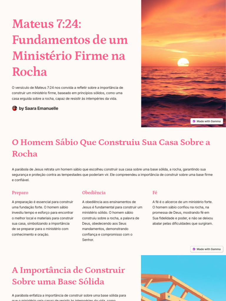 Mateus 724 Fundamentos de Um Ministerio Firme Na Rocha | PDF