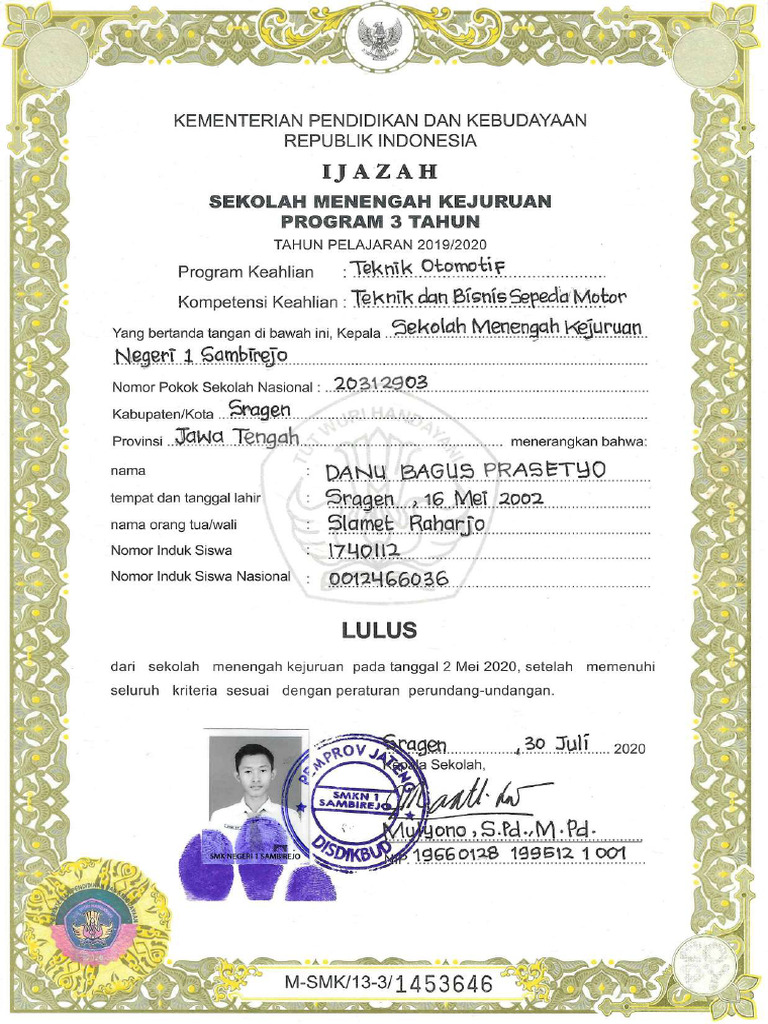 Ijazah Danu Bagus Prasetyo | PDF