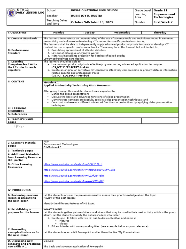 DLL EmpTech-Week 7 (Q1) | PDF