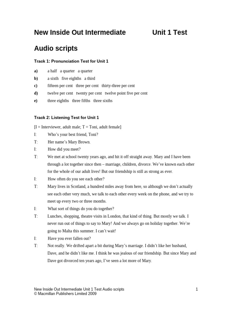 Unit 1 Test Audio Scripts | PDF