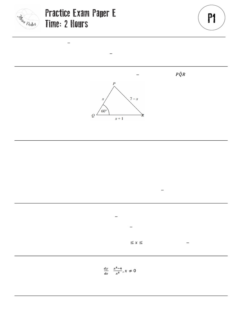 p1 Practice Exam Paper E1.1 | PDF
