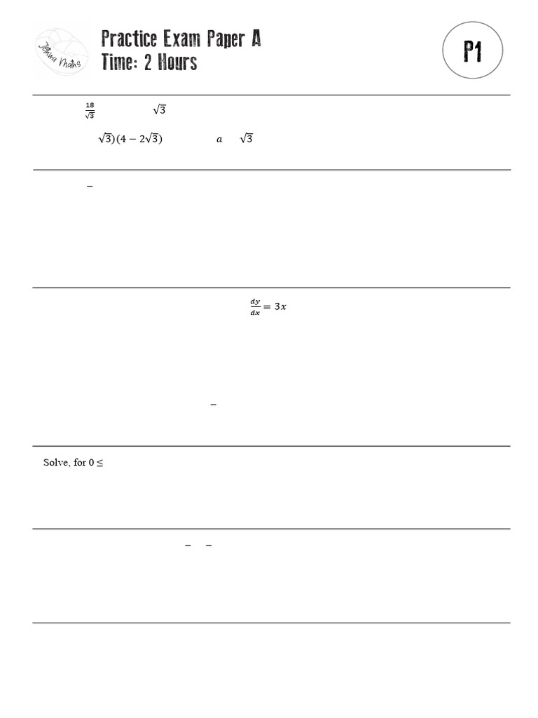 p1 Practice Exam Paper A 1.2 | PDF