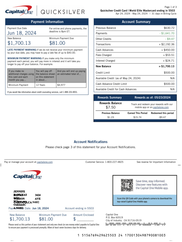 Quicksilver Card Statement 5503 | PDF