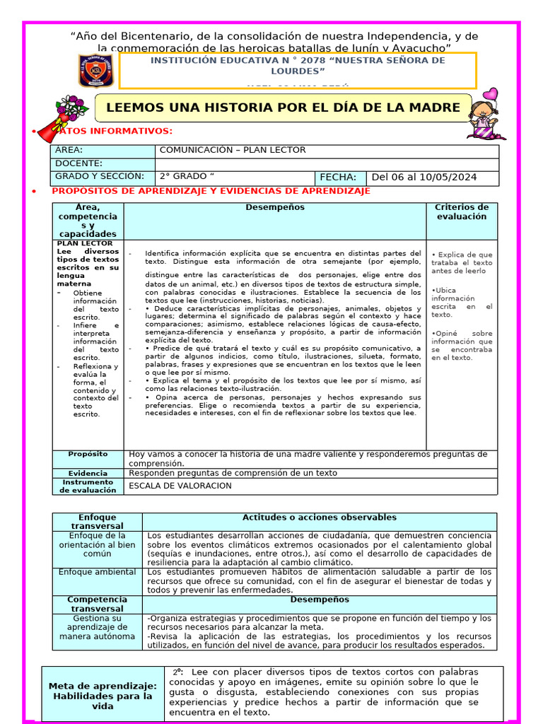 S9 Sesion Com - Plan Lector Leemos Una Historia Por El Dia de La Madre ...