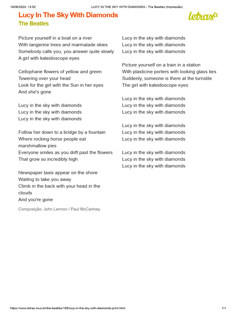 Lucy in The Sky With Diamonds - The Beatles (Impressão) | PDF