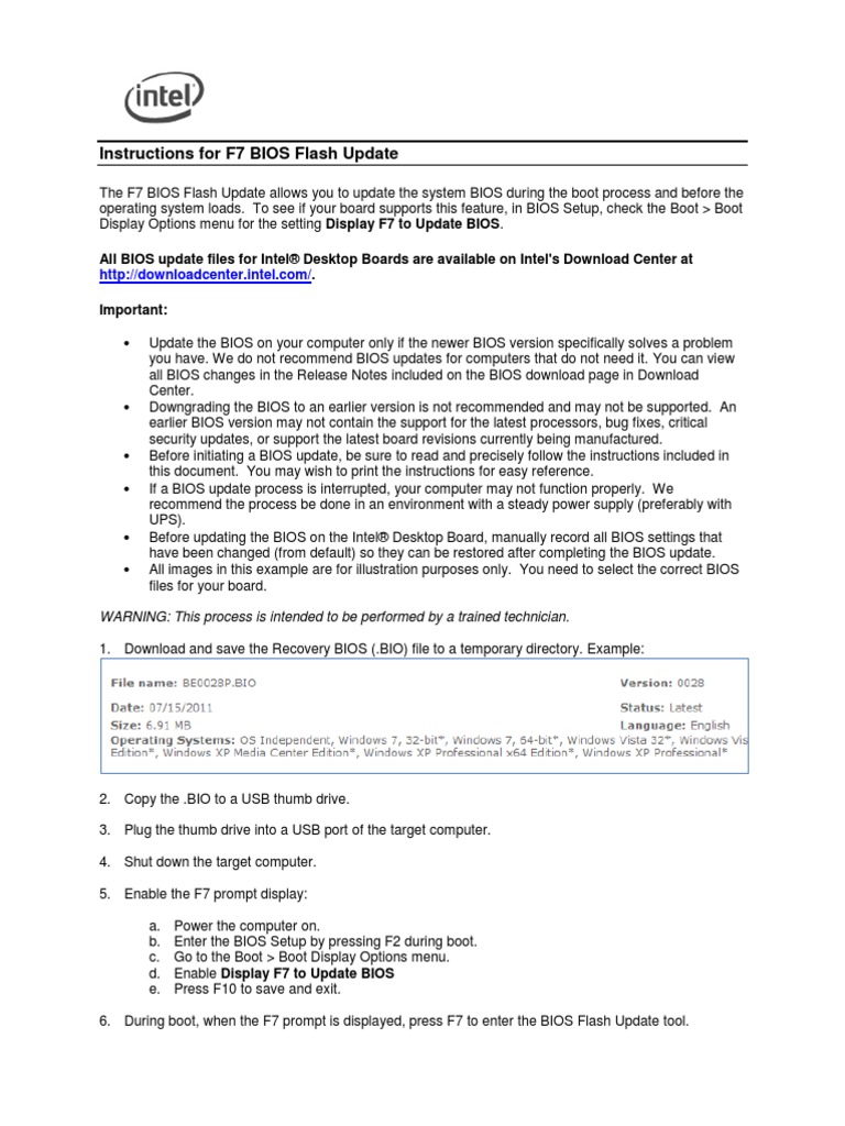 Instructions For F7 BIOS Flash Update | PDF