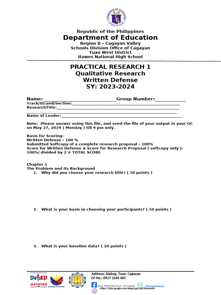 Practical Research 1 Written Defense | PDF | Methodology | Scientific ...