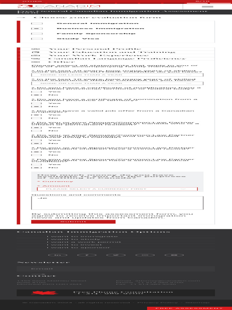 Free General Canadian Immigration Assessment Form - Canadim 4 | PDF