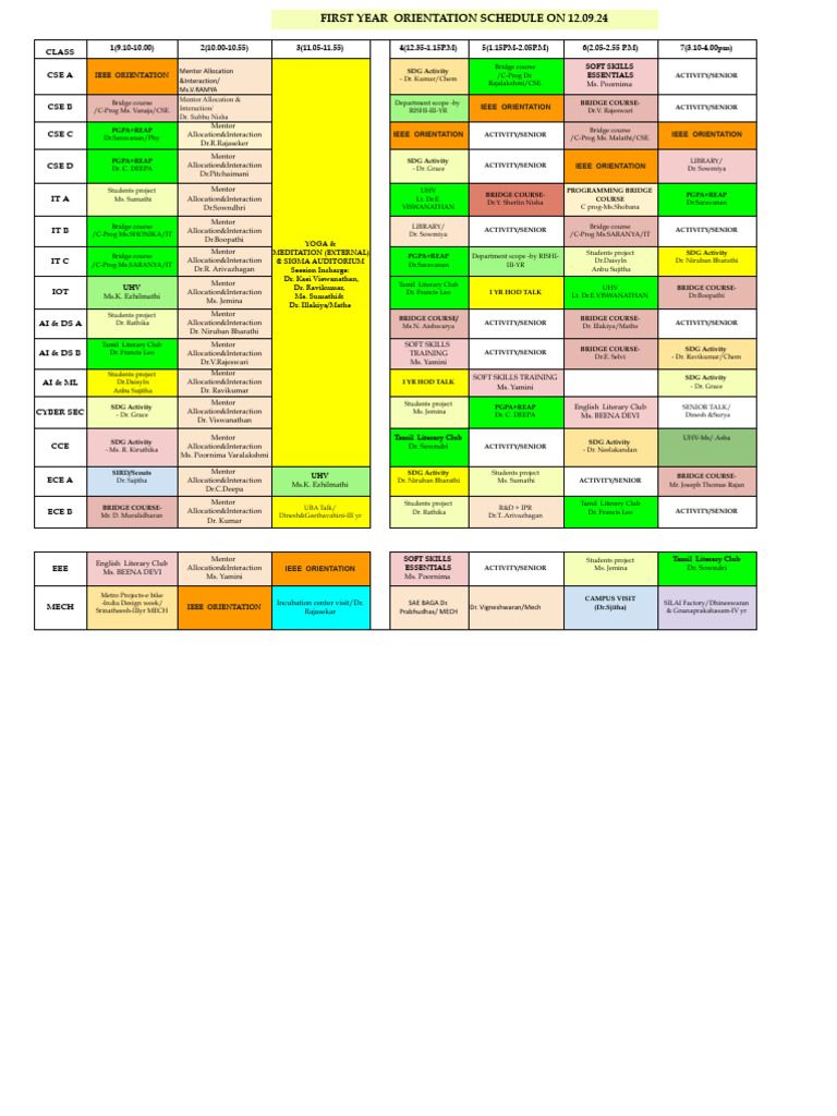 Orientation Schedule For First Year - XLSX - 12.09.24 | PDF