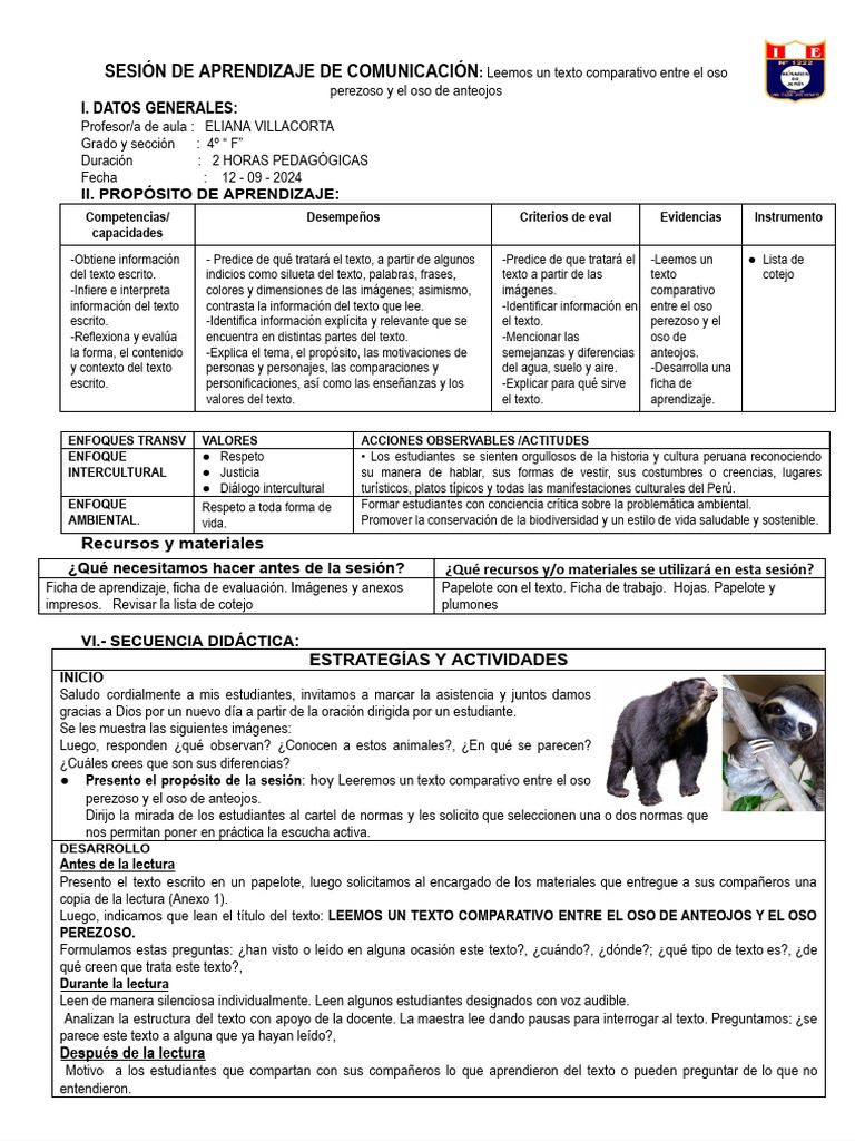Leemos Textos Comparativos Entre El Oso de Anteojos y El Oso de ...