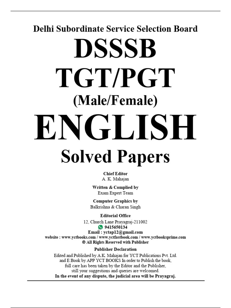 YCT 2024-DSSSB-TGT+PGT English Solved-Papers | PDF