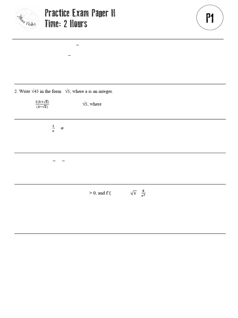 p1 Practice Exam Paper H 1.1 | PDF