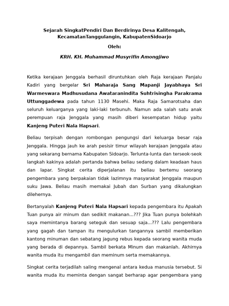 Sejarah Singkat Pendiri Dan Berdirinya Desa Kalitengah | PDF