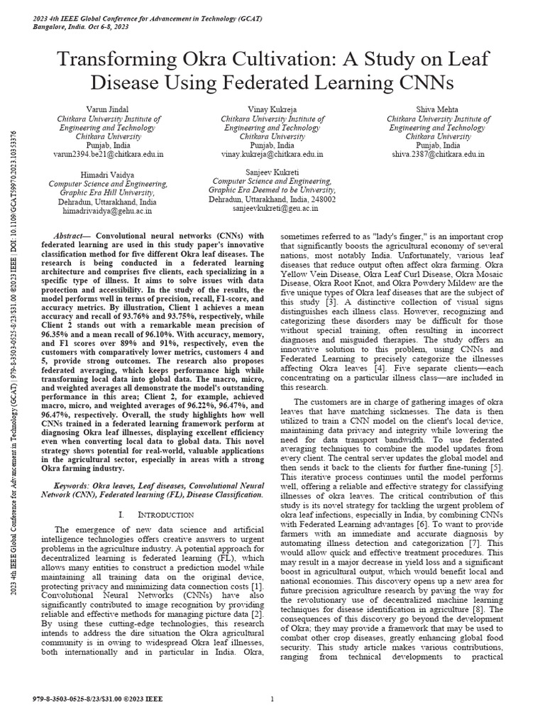Transforming Okra Cultivation A Study On Leaf Disease Using Federated ...