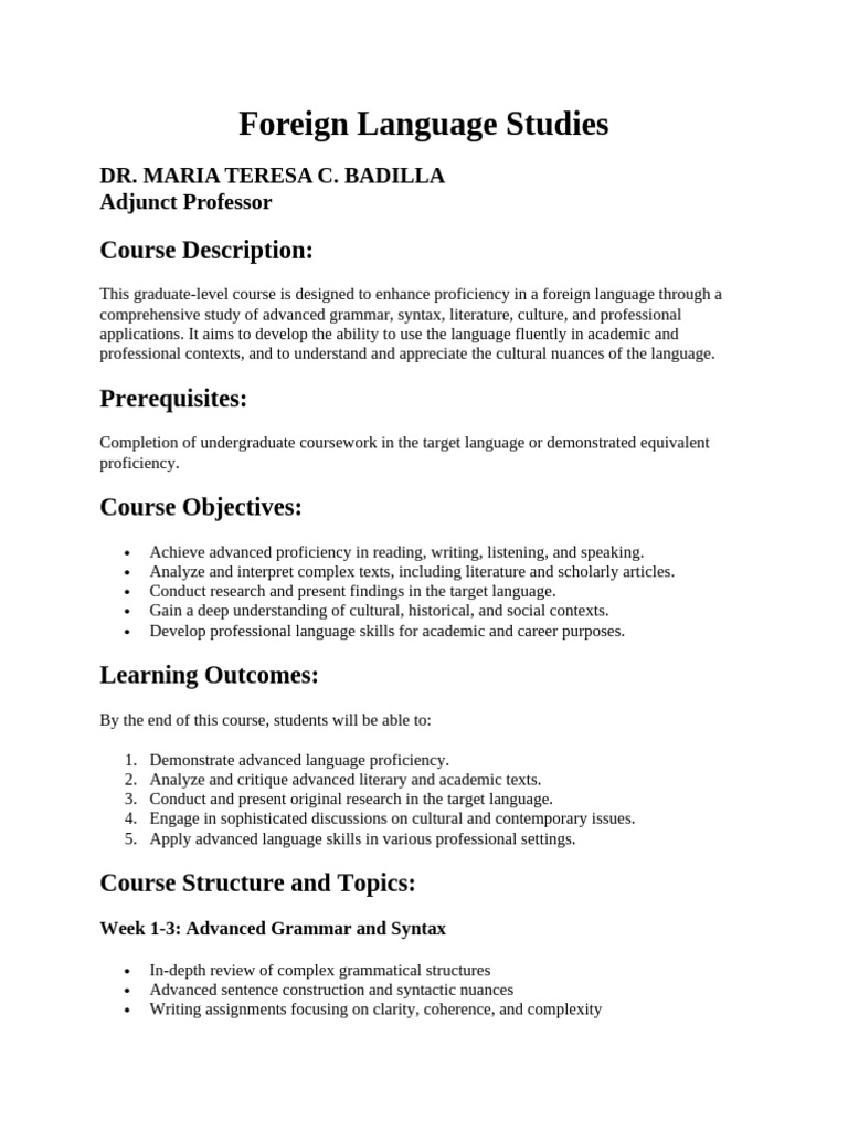 Foreign Language Studies Syllabus | PDF