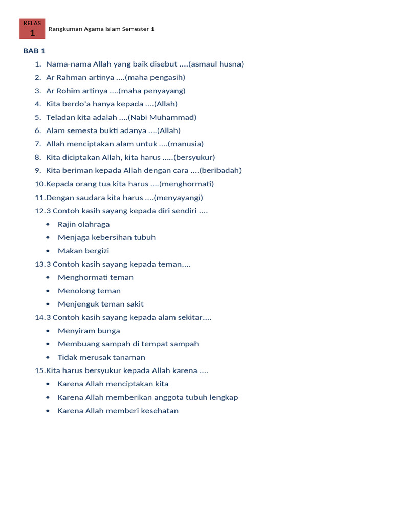 Latihan UTS Agama Islam Kelas 1 | PDF