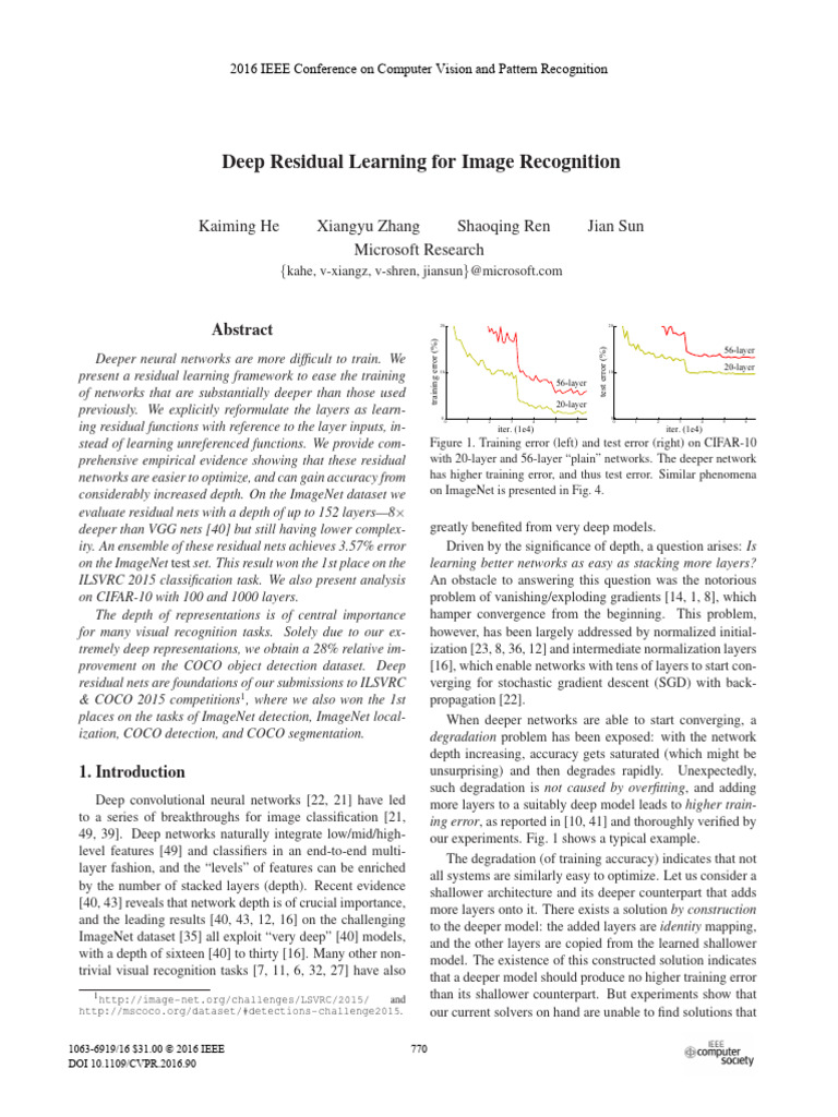 Deep Residual Learning For Image Recognition | PDF