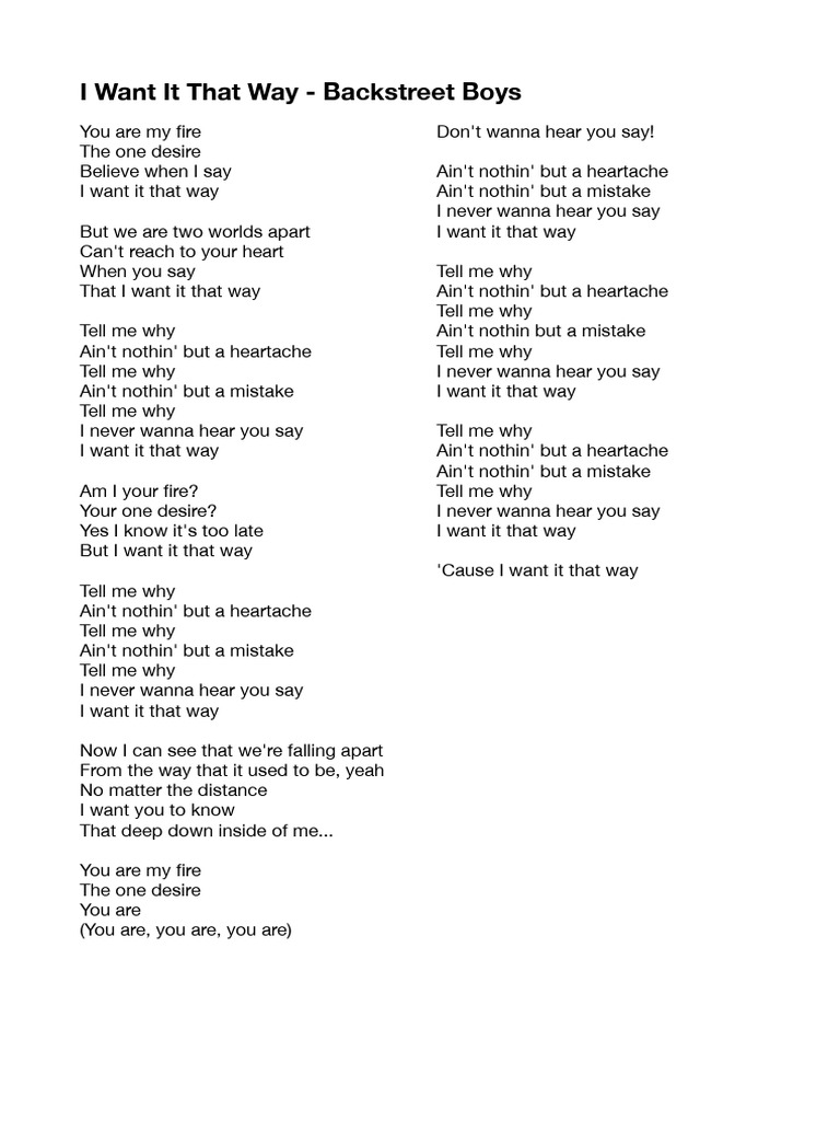 I Want It That Way Lyrics | PDF