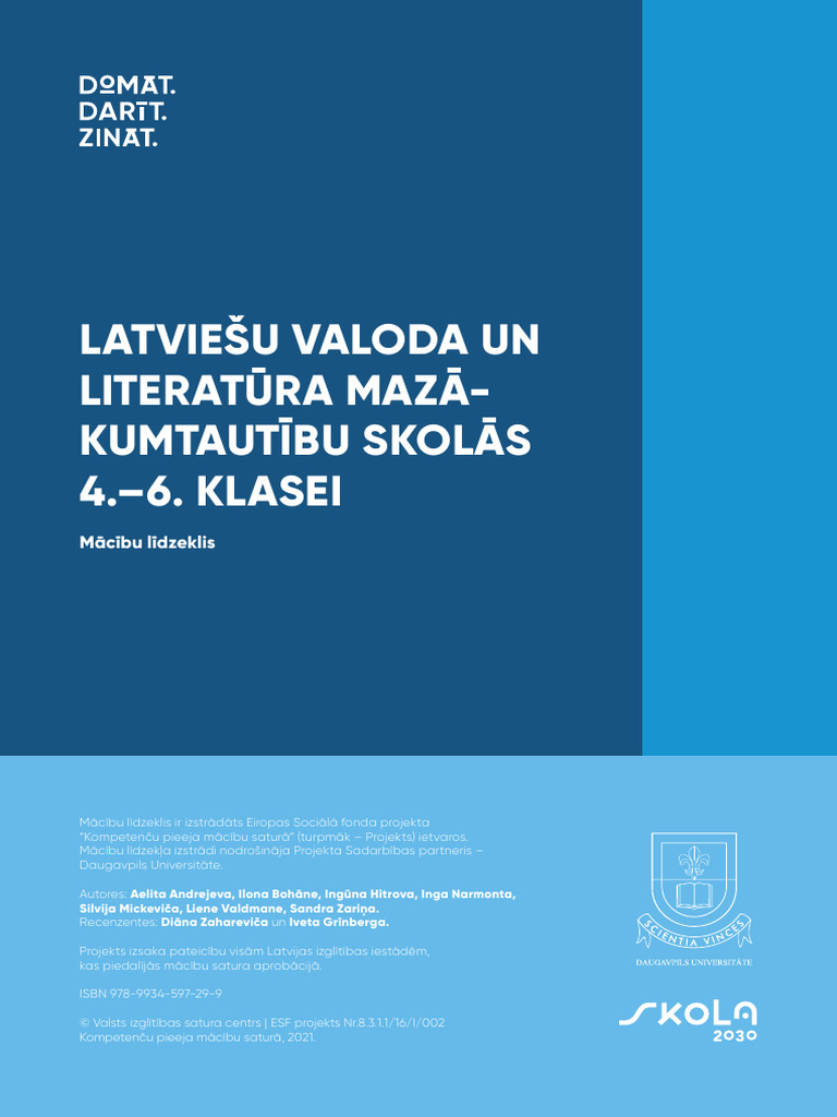 Latviešu Valoda Un Literatūra Mazā-Kumtautību Skolās 4.-6. KLASEI | PDF