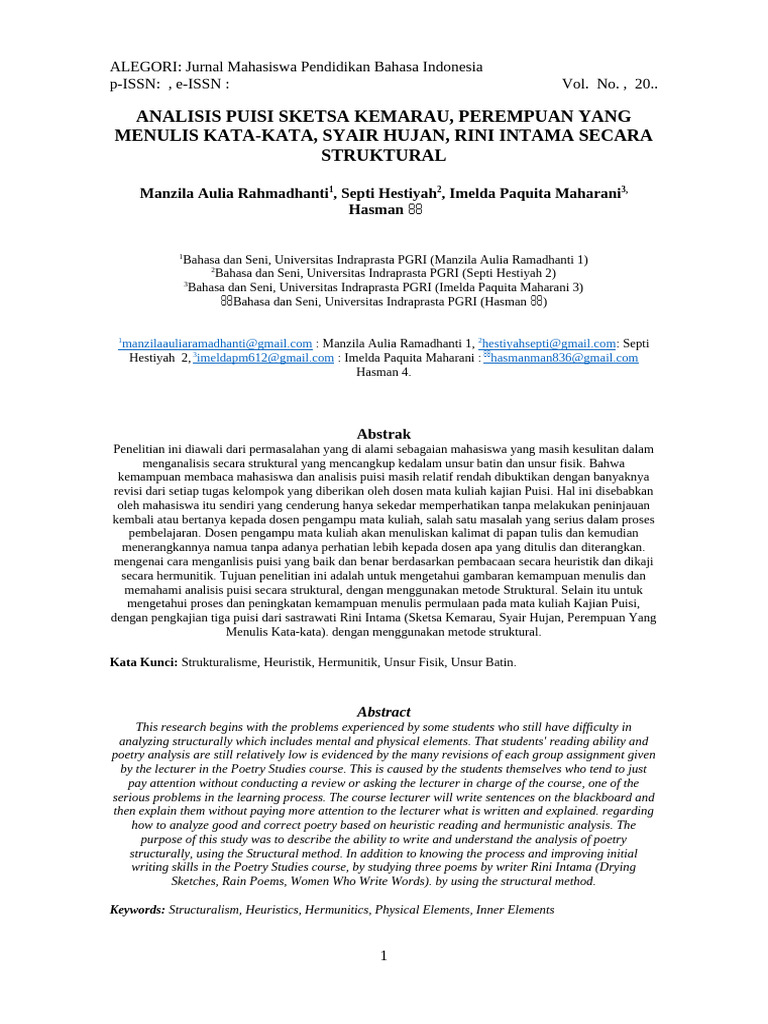 Analisis Puisi Rini Intama - Kelompok 9 | PDF