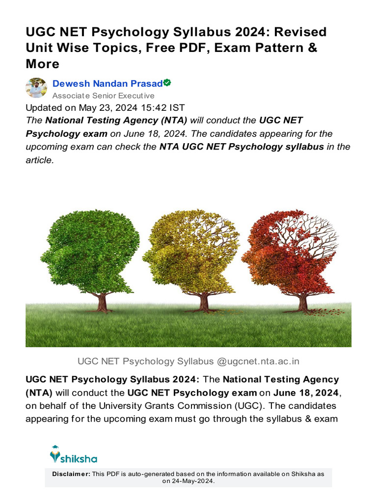 UGC NET Psychology Syllabus 2024: Revised Unit Wise Topics, Free PDF ...