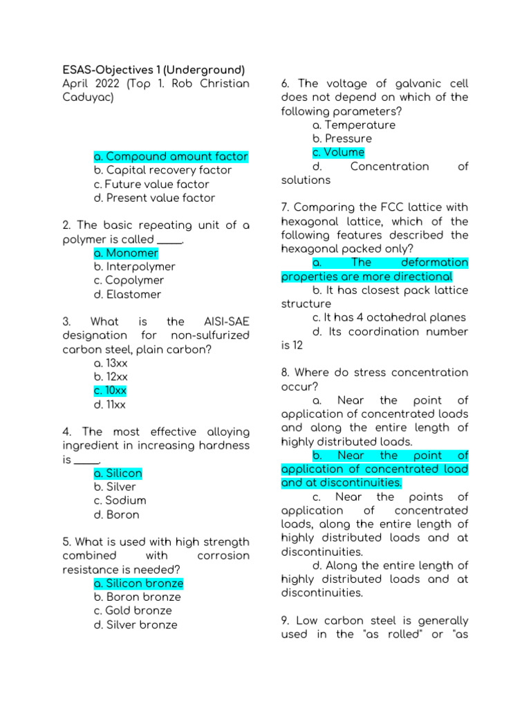 ESAS Objectives 1 2 (Underground) | PDF