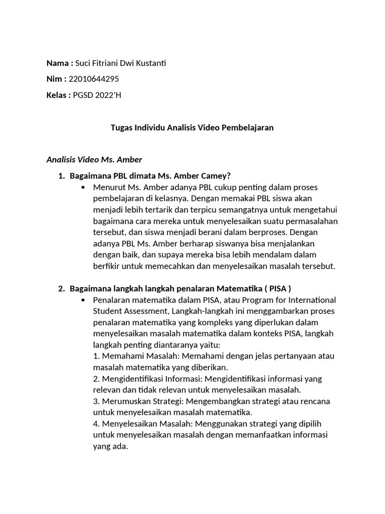 Nama: Nim: Kelas:: Analisis Video Ms. Amber | PDF