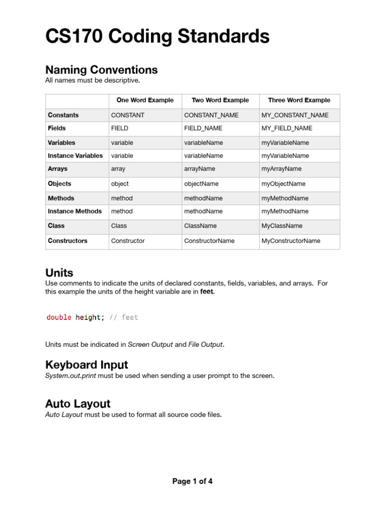 CS170 Coding Standards | PDF