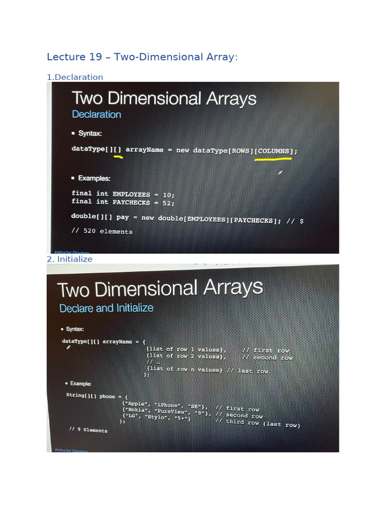 Lecture 19 - Two Dimensional Arrays | PDF Lecture 19 - Two Dimensional Arrays | PDF
