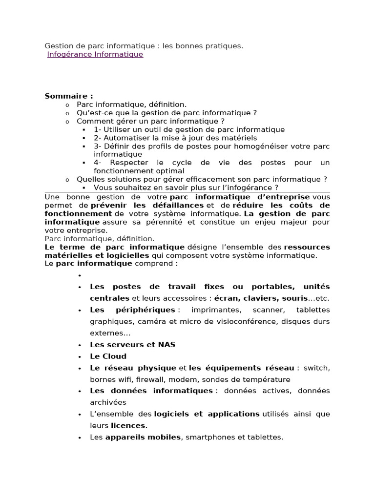 Gestion de parc informatique | PDF