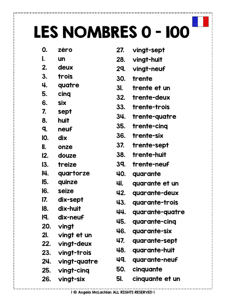 FRENCH-NUMBERS-0-100-REFERENCE-LIST | PDF