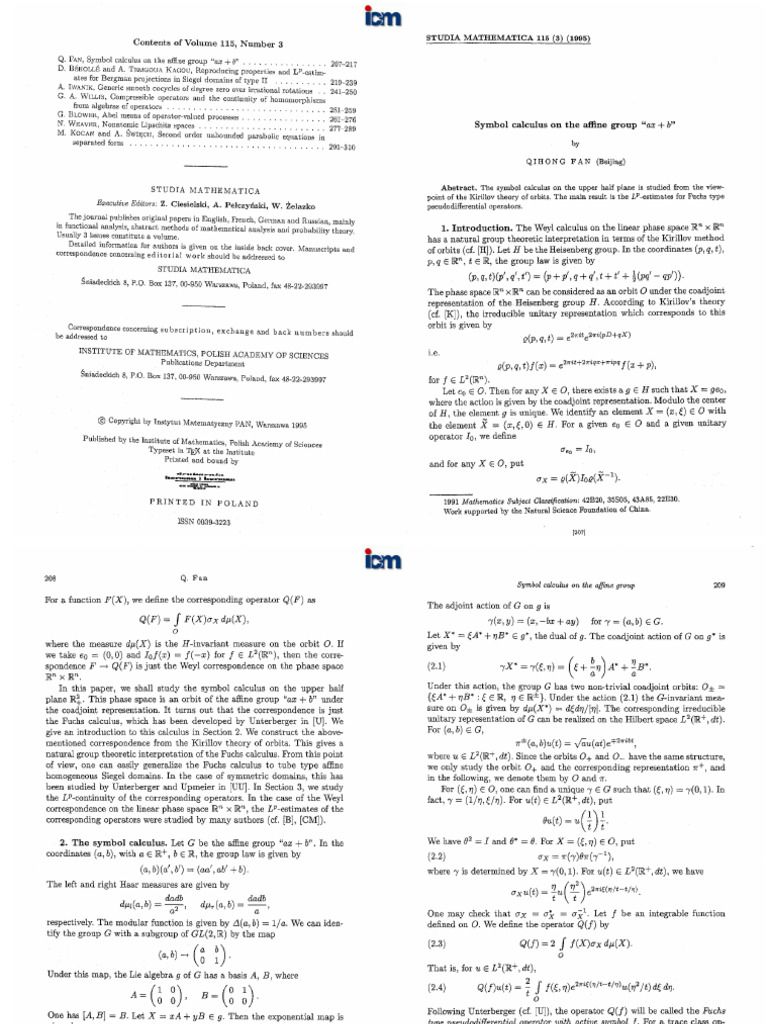 Symbol Calculus On The Affine Group | PDF